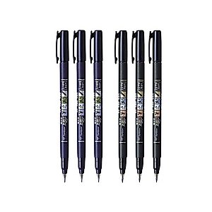 Tombow Fudenosuke Brush Pen, 6-Pack, Hard Tip (GCD-111) x3, Soft (GCD-112) x3 - for Precision Drawing, Sketch Notes & Calligraphy| Top Gifting Idea