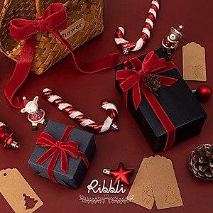 Ribbli 2 Rolls Red Velvet Ribbon,Christmas Ribbon for Gift Wrapping, Christmas Tree Decoration, Home Decor-Polyester Velvet 1 Inches Continuous10-Yard Per Roll,Total 20 Yard