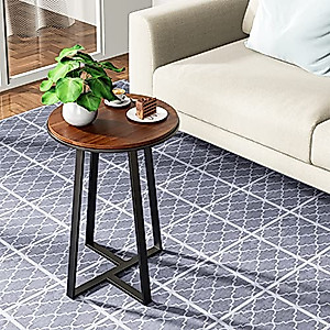 Dorriss Round Small End Table Walnut Color MDF Top,Metal Frame Black, Tall End Table for Bed Room,Coffee Tea End Table for Living Room(Walnut+Black)
