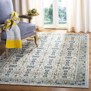 SAFAVIEH Madison Collection Accent Rug - 4' x 6', Ivory & Navy, Oriental Distressed Design, Non-Shedding & Easy Care, Ideal for High Traffic Areas in Entryway, Living Room, Bedroom (MAD151N)