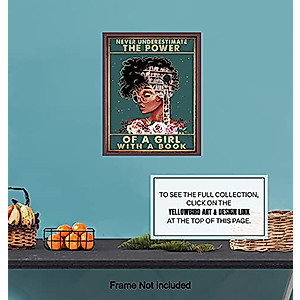 African American Classroom Decor - LARGE 11x14 - Never Underestimate a Girl With a Book Wall Art - African American Girl, Women - Inspirational Motivational Poster - Positive Quotes - Black Art