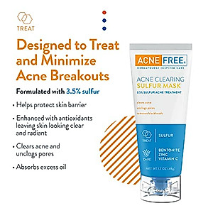 Acne Free Clearing Sulfur Mask Absorbs Excess Oil & Unclogs Pores with Vitamin C and Bentonite Clay, 1.7 Oz