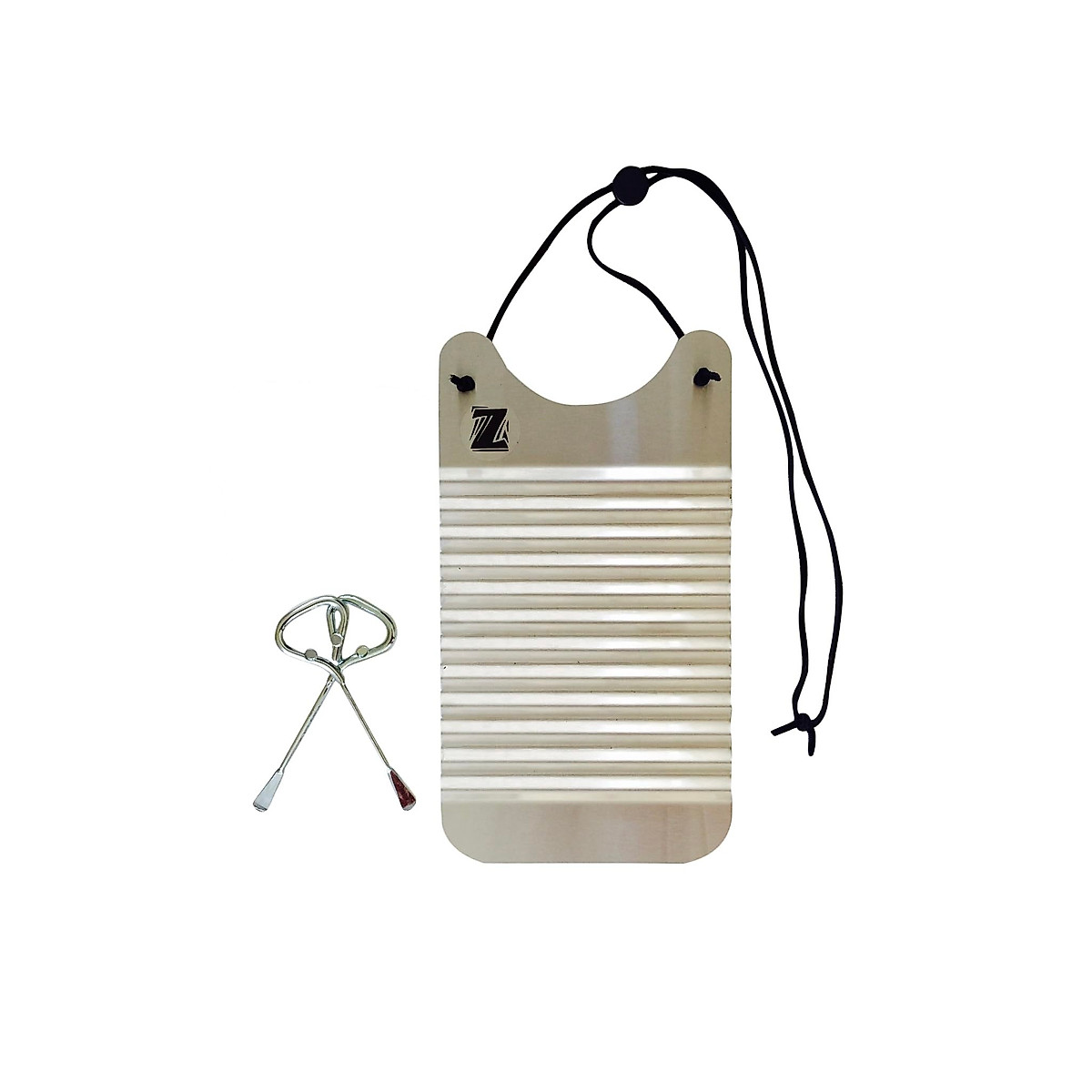 Washboard Zydeco Frottoir ScrubBoard Percussion Instrument Free Scratchers Miniature 6 inches wide by 11 inches long Handmade Louisiana Tee Don Board Key of Z Rubboards Silver