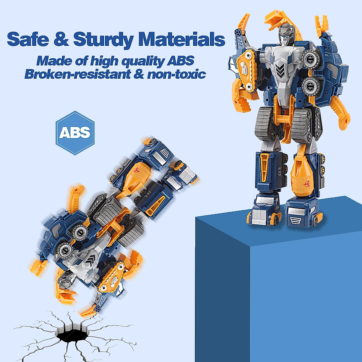 Toddler Construction Car Transform Set, 5pcs Dinosaur Rescue Robot with Magnetic Connectors, Assemble Building Trucks DIY STEM Toy, Holiday Birthday Present for Kids Boy Girl 3 4 5 6 7 Year