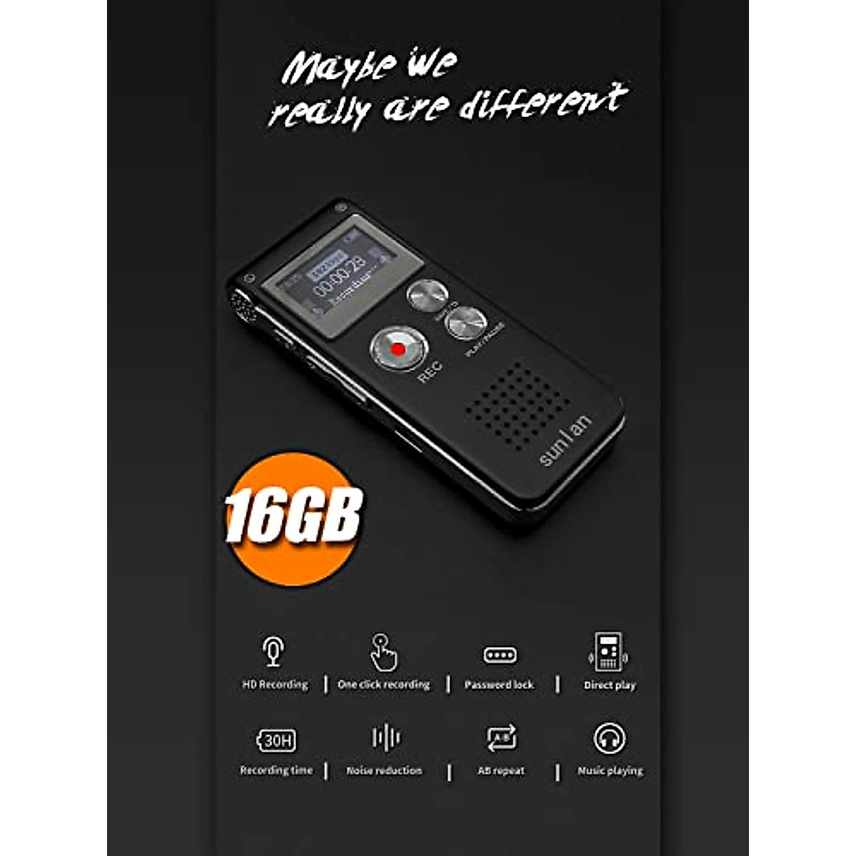 Digital Voice Recorder 16GB Voice Recorder with Playback for Lectures - USB Rechargeable Dictaphon Upgraded Small Tape Recorder