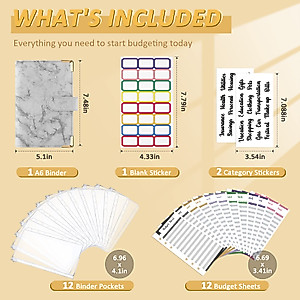 Onlyesh Budget Binder, Cash Envelopes for Budgeting, Money Organizer for Cash, 28Pcs Budget Binder with Cash Envelopes, Marble 6-Ring Money Saving Binder(Grey)