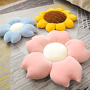 Uewidiod Flower-Shaped Daisy Pillow Sofa Cushion Round Center Flower Chair Cushion Bay Window Tatami Decoration Office Cushion car Cushion (40*40cm/16*16inch, Sunflower Yellow-Brown)