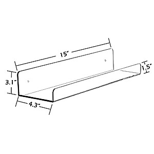 Ashwath 4 Pack Clear Acrylic Floating Shelves, 15" Invisible Floating Wall Ledge, Bookshelf, Wall Shelves for Collectables, Makeup, Spice, Display Organizer for Bathroom, Kitchen, Bedroom