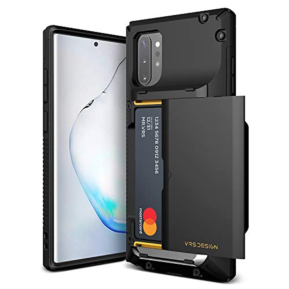 VRS DESIGN Damda Glide Pro for Galaxy Note 10 Plus, with [4 Cards] [Semi-Auto] Premium Sturdy Credit Card Slot Wallet for Samsung Galaxy Note 10 Plus 5G Case 6.8 inch(2019) Black