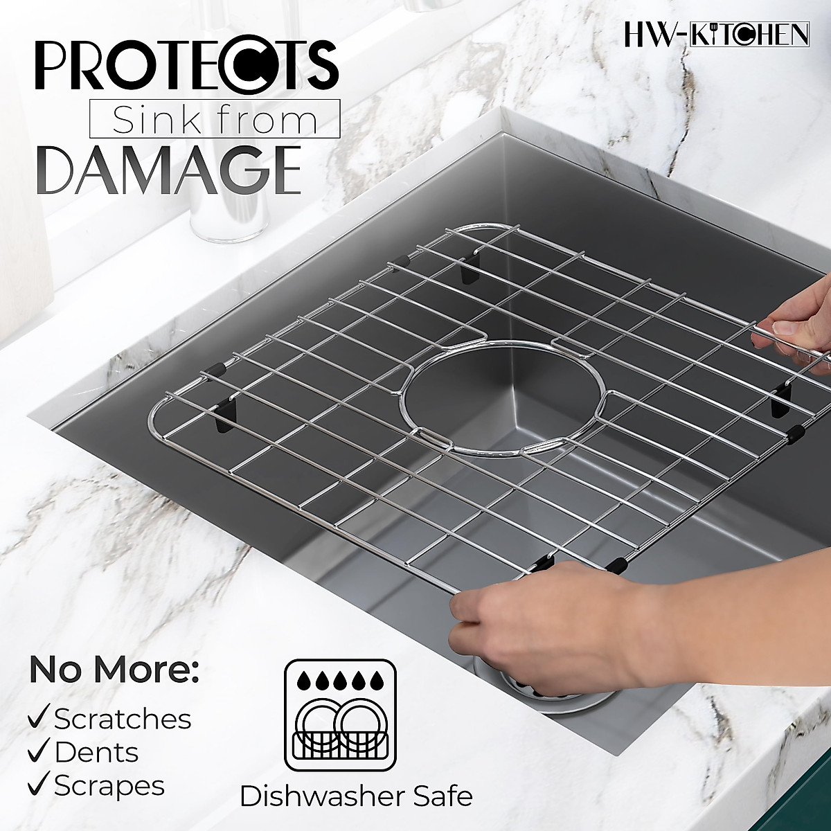 HW-Kitchen 24" x 12" Sink Protector for Kitchen Sink - Stainless Steel Kitchen Sink Rack for Bottom for Sink - Sink Mat - Sink Drying Rack - Kitchen sink protector - Farm Sink Rack for Bottom of Sink