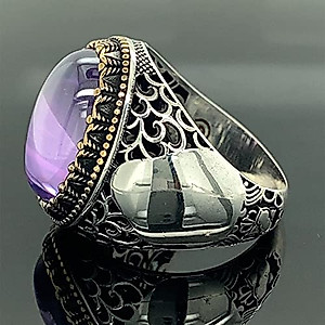 Men Handmade Ring, Amethyst Men's Ring, Ottoman Ring, Embroidered Men's Ring, 925k Sterling Silver Ring