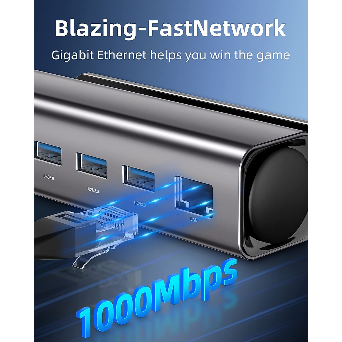 Rocoren 6-in-1 Docking Station for Steam Deck & ASUS ROG Ally, Black, HDMI 2.0 4K@60Hz, 1000Mbps Ethernet, 100W PD3.0 Fast Charging USB-C, 3 USB3.0 for Valve Steam Deck, Nintendo Switch, ROG Ally