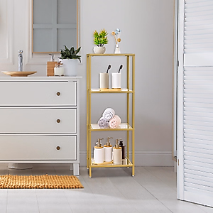 Homhedy 4-Tier Bookshelf,Metal Bookcase,Tempered Glass Shelves,Storage Rack Shelf for Home Office,Living Room,Bedroom, Bathroom,Modern Style,Golden