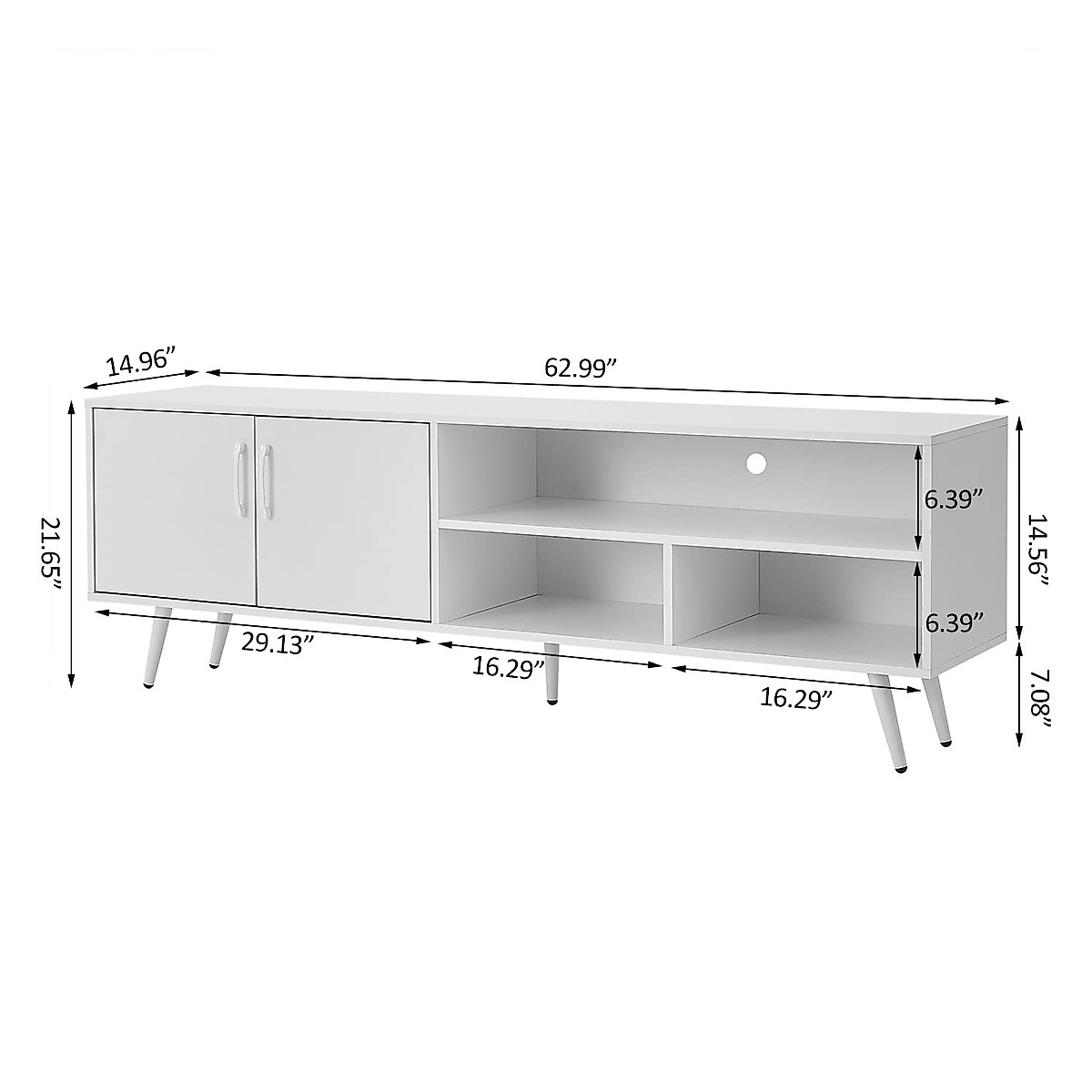 Panana 62.99" TV Stand Television Stands TV Console Unit with 3 Open Cubby and 2 Doors for Living Room Bedroom for TVs up to 70 Inches, White