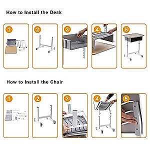 ShowMaven Student Desk and Chair Combo, Height Adjustable Children's Desk and Chair Workstation with Drawer, Pencil Grooves and Hanging Hooks for Home, School and Training (Light Grey&White Oak)