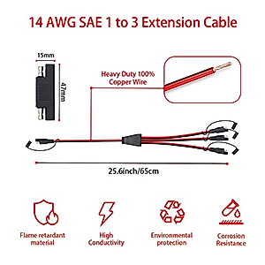 Billion wealth 2Feet / 65cm 14AWG SAE Connector Y Splitter 1 to 3 Extension Cable Compatible with Solar Connection and Transfer (14 AWG 1 to 3)