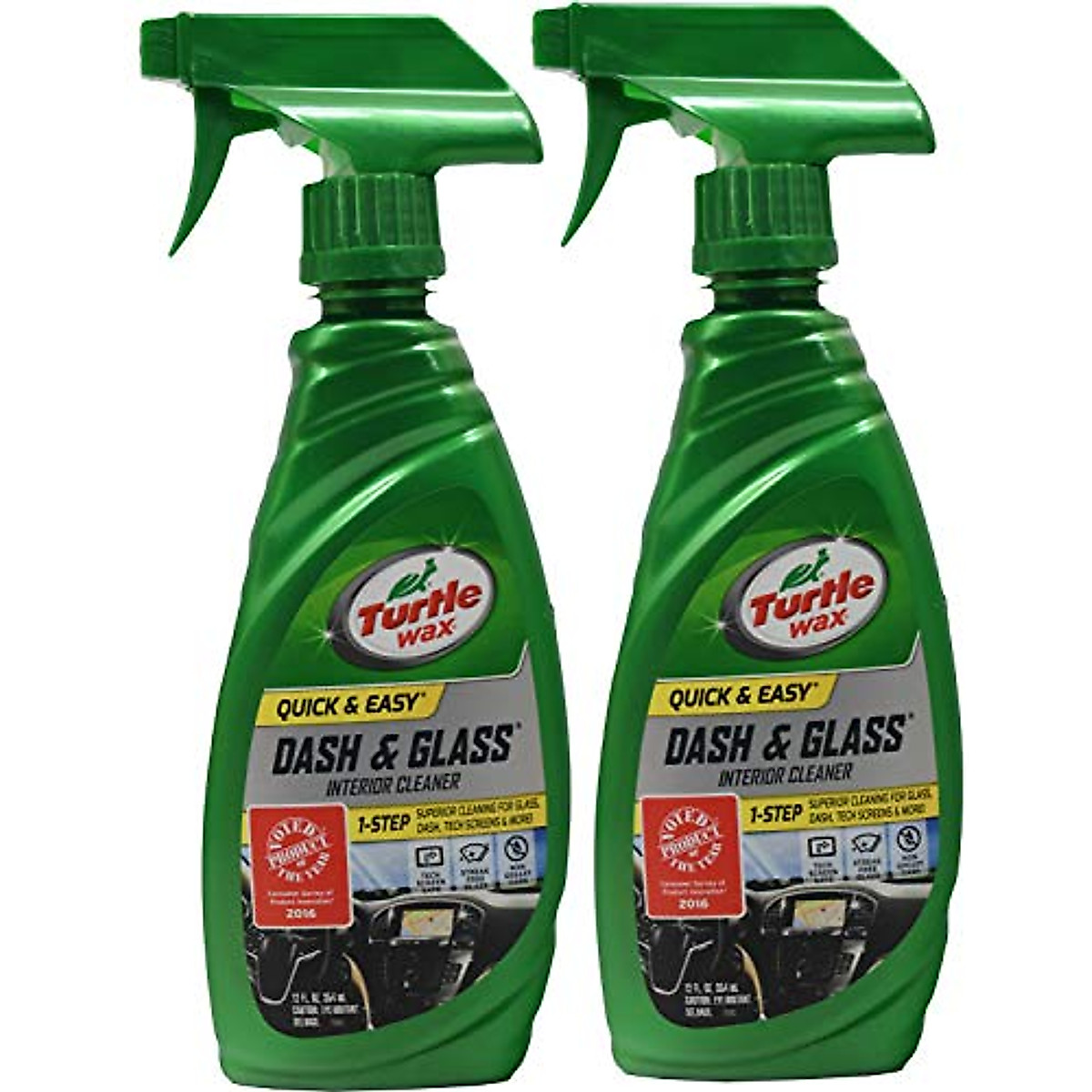 Turtle Wax Set of 2 Dash & Glass 12floz Spray Bottles - Vehicle Interior Cleaner - 1 Step/Quick and Easy - Use on Dashboards, Glass, Tech Screens - Even Around The House!