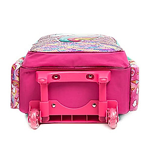 4PCS Unicorn Rolling Backpack for Girls, Wheels Backpacks for Girls,Suitcase School Bag Set,Kids Luggage with Lunch Box Pencil Case for Toddler Preschool Elementary Student