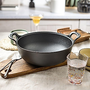 VONOTO Cast Iron Wok with Handles, Pre-seasoned Cast Iron Grilling Wok, Use in the Oven, on the Stove, or on the Grill (8 inch)