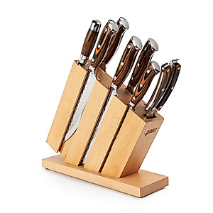 Durust Kitchen Knife Set with Beech Wood Block, 9-Piece 5Cr15Mov Stainless Steel Knives with Pakkawood +S/S 430 Bolster Handle,