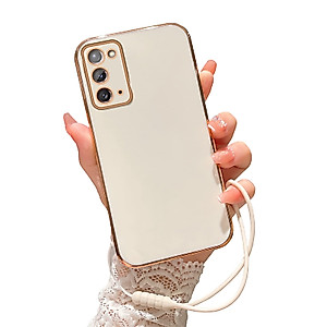 for Note 20 case Case,Galaxy Note 20 case for Women Electroplating Luxury Bling Aesthetic Trendy Pretty, Full Camera Soft TPU Protection Shockproof Cover for Samsung Note 20 (white)
