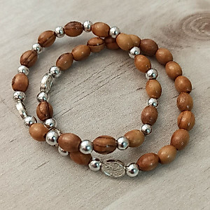 Bracelet Jerusalem Olive Wood Rosary Cross Holy Land Handmade Beads Catholic