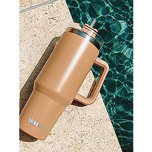 Drink Trois (Women-Owned 40 oz Tumbler With Handle and Straw Lid Insulated Reusable Stainless Steel Water Bottle Travel Mug Iced Coffee Cup Travel Mug for Cold Beverages 40 oz Tumbler with Handle