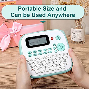 Labelife Label Maker Machine with Tape, Portable Label Maker D210S, QWERTY Keyboard, Easy-to-Use, Handheld Label Maker with Laminated Tape and Adapter, for Home Office and School Organization, Green