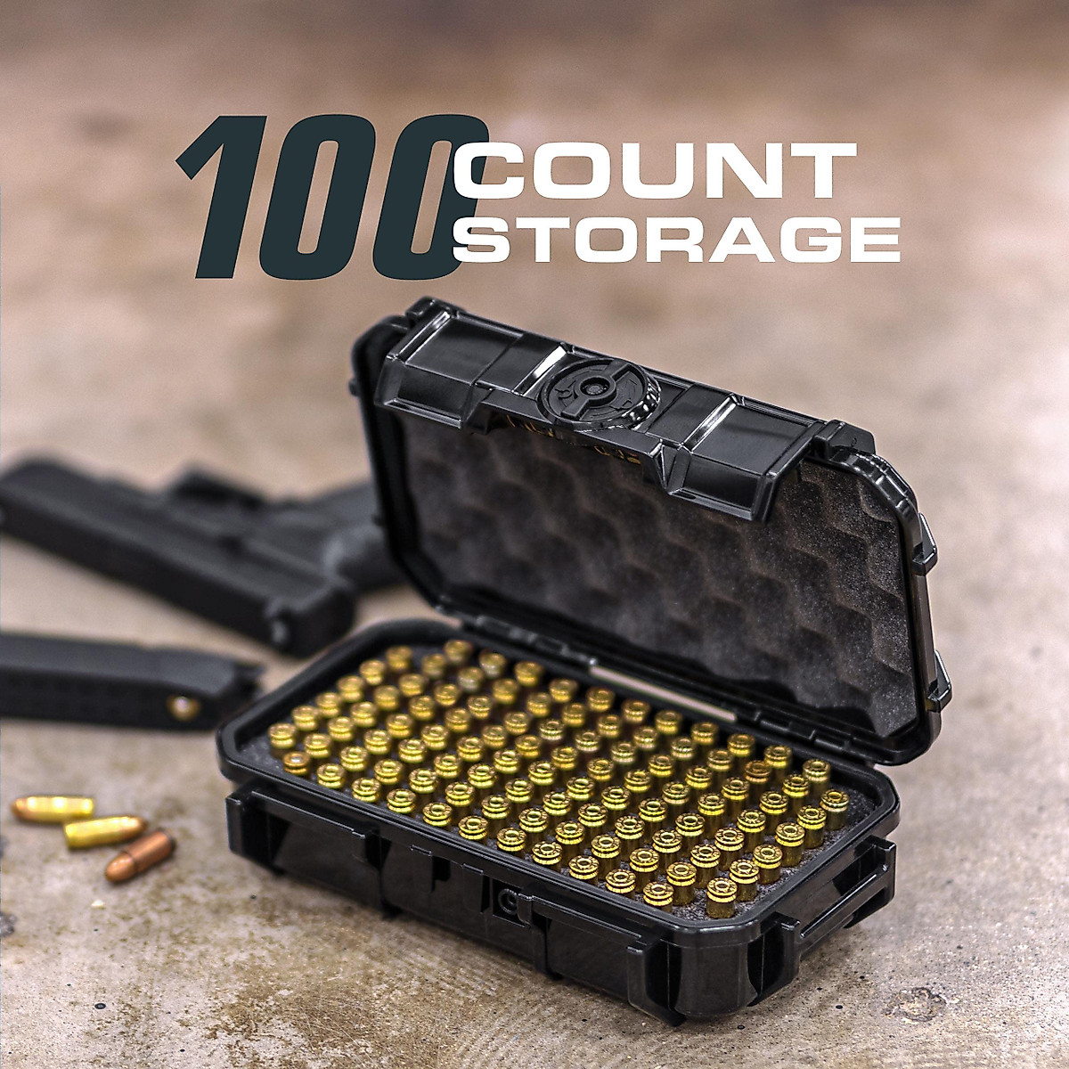 Seahorse 56 100 Round Locking Bullet/Ammo Storage Box - Mil Spec/Waterproof/USA Made/Dust Proof/Airtight - For 9mm .40 45 357 36 Special 5.56 NATO .223 Caliber Ammunition