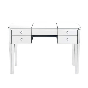Inspired Home Mirrored Vanity Table - Design: Marabelle | 4 Drawers Lift-up Top | LED | Jewelry Holder | Cosmetics Organizer