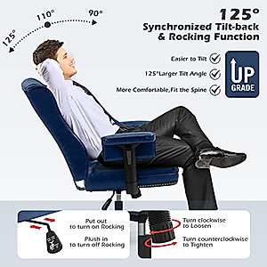 YAMASORO Ergonomic Executive Office Chair with Height-Adjustable, Tufted Back & Nailhead Trim, High-Back Desk Chair for Home & Office, Faux Leather Swivel Managerial Chair,Blue