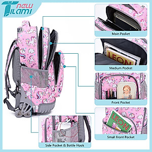 NEW TILAMI Unicorn Rolling Backpack for Kids, 18 Inches Adjustable Laptop Backpack with Wheels for Girls to School Travel Camping Boys Rolling Backpack