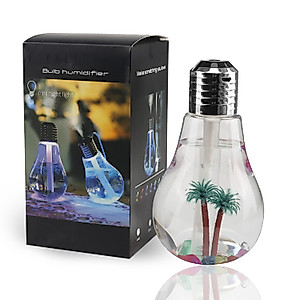 7 Colors USB Air Humidifier Bulb Lamp Shape Decorative Lights Diffuser Purifier Atomizer With Colorful LED Night Light for Office Desk Bedroom Living Room Home Decor (Silver)