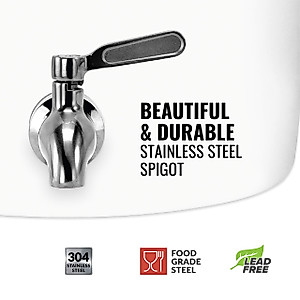 Geo Sports Porcelain Ceramic Crock Water Dispenser, Stainless Steel Faucet, Valve and Lid Included. Fits 3 to 5 Gallon Jugs. (Blue Stripe)