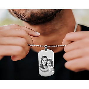 Personalized Photo Engraved Dog Tag | Pendant With Necklace | Stainless Steel | Silver | Special Jewelry Gift 4 Wedding Baby and Love | Customized | Most Beautiful Memory