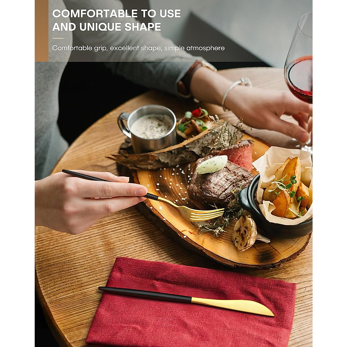 Black and Gold Silverware Set,Ollex 30-Piece Matte Silverware Set for 6 with Knives Forks Spoons Flatware Set Food-Grade Stainless Utensils Duty Modern Tableware Cutlery Set,Dishwasher Safe