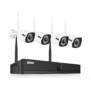Eversecu 4CH Smart Wireless Security Camera System 4pcs 2K 3MP Outdoor Cameras & DVR Kit Support Face Capture/Record&Playback, Line Crossing/Intrusion Detection, Smartphone PC Remote View