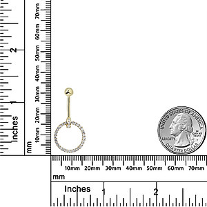 AVORA 10K Yellow Gold Simulated Diamond CZ Open-Circle Belly Button Ring Body Jewelry (14 Gauge)