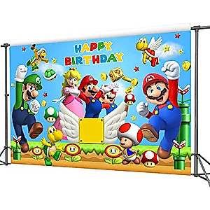 Sakurar SK Mario Birthday Bakdrop Adventure Game Video Mario and Princess Peach Backdrop Vinyl Birthday Party Baby Shower Decoration Mario Party Background 7x5ft