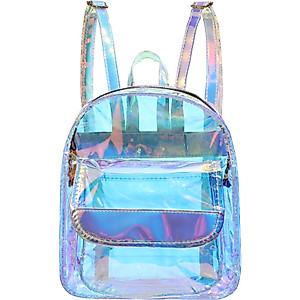 Abaodam holographic backpack clear for women iridescent bookbag transparent book bags book bags- Backpack Fashion Transparent Makeup Bag School Bag Handbag