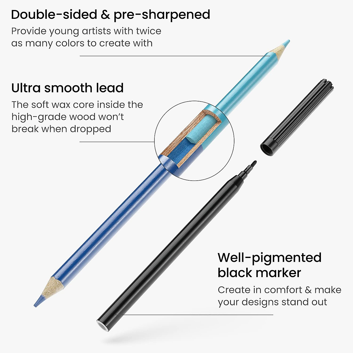 ARTEZA Kids Coloring Book and Colored Pencils Kit, Animal Kingdom Illustrations, 50 Double-Sided Sheets, 100lb Paper