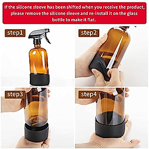 HOMBYS Glass Spray Bottles for Cleaning Solution with Silicone Sleeve Resistant to Falls and Slip - 3 Pack Refillable 16 oz Containers,Misting Plants (Amber)