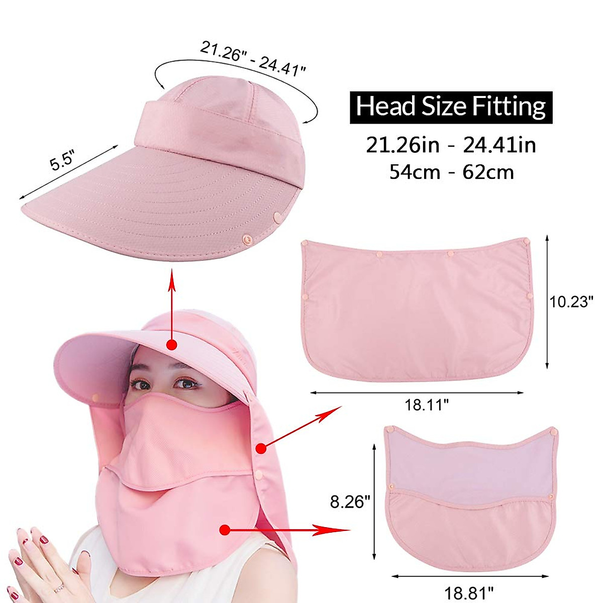 Sun Hats for Women Wide Brim UV Protection Visor UPF 50+ Fishing Hats Foldable Ponytail Summer Hat with Detachable Flap Beige