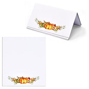 100 Pack Thanksgiving Place Cards with Pumpkins and Fall Leaves Seating Harvest Name Card Table Setting Folded Paper Autumn Tent Cards for Dinner Wedding Tables Placement Party Decorations 2" x 3.5"
