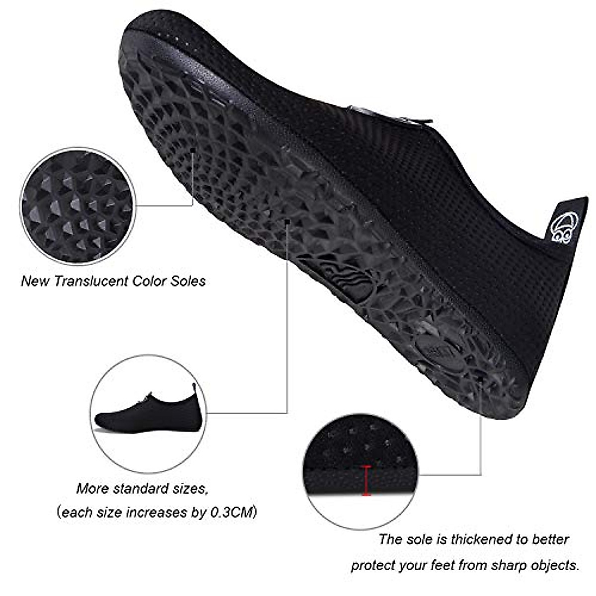 WateLves Water Shoes for Womens Mens Barefoot Quick-Dry Aqua Socks for Beach Swim Surf Yoga Exercise New Translucent Color Soles (Dots-Black, 38/39)