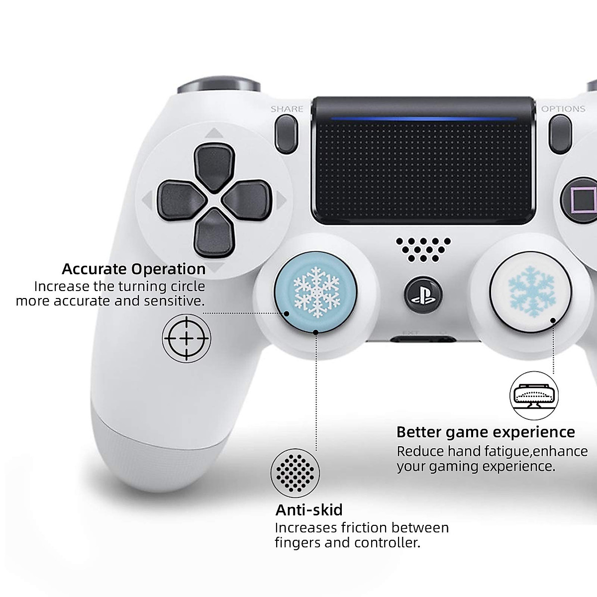 GeekShare 4PCS Silicone Snow Joy Con Thumb Grip Set Joystick Caps Cover Thumb Stick Grips (PS4/PS5/NS Pro)