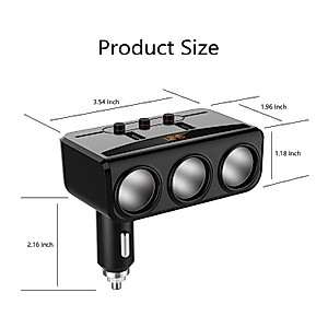 LIHAN 3 Socket Cigarette Lighter Adapter, Car Charger Plug Splitter with Dual USB Ports, 12V/24V Meter Monitor, Compatible with iPhone, LG, HTC, Samsung etc