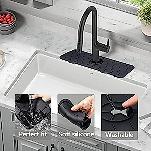 Kitchen Faucet Sink Splash Guard， Silicone Faucet Water Catcher Drying Mat， Sink Draining Pad for Bathroom, Farmhouse，RV and Washroom (Black)