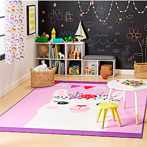 Home Dynamix Everwash Imagine Llama Kids Machine Washable Area Rug, Purple/White, 3'x5'