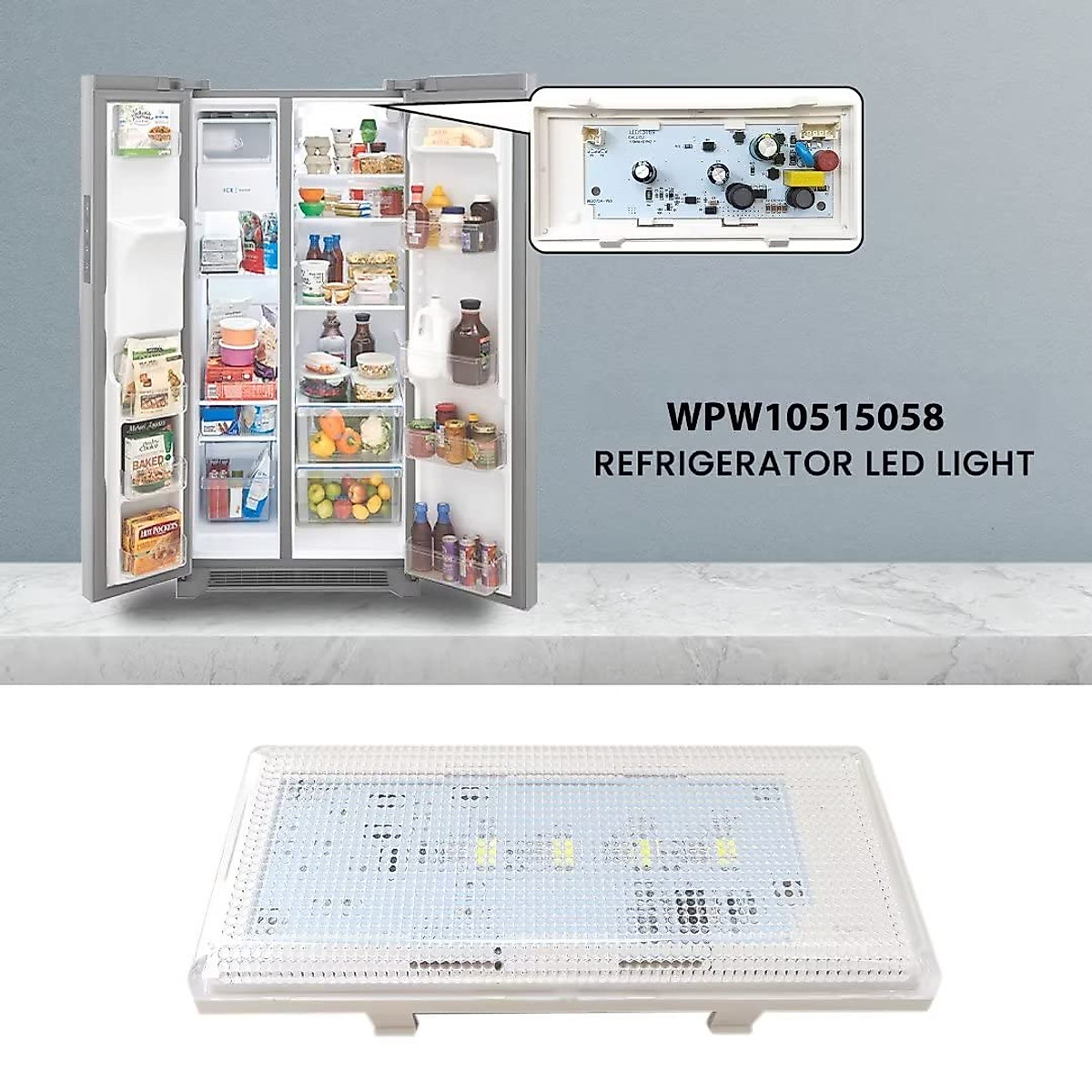 W10515058, WPW10515058 LED Light Compatible with WRS342FIAW02 Refrigerator